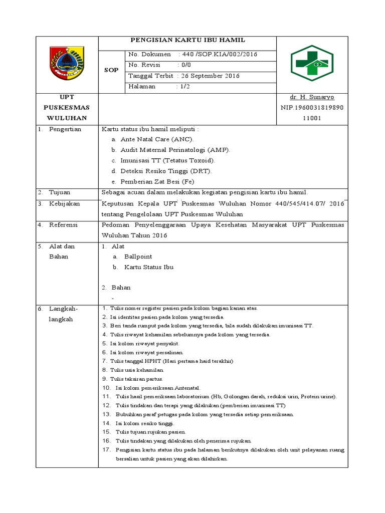 2.sop Pengisian Kartu Ibu Hamil | PDF