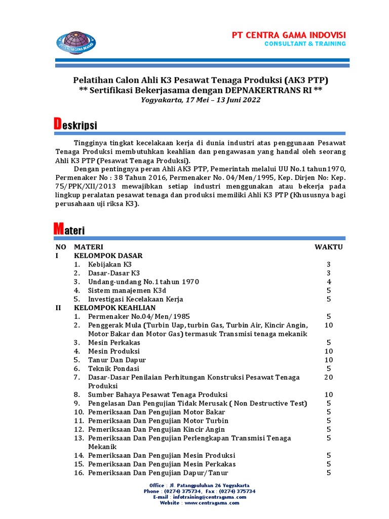 Pelatihan Sertifikasi Ahli K3 PTP Yogyakarta | PDF | Bisnis | Komputer