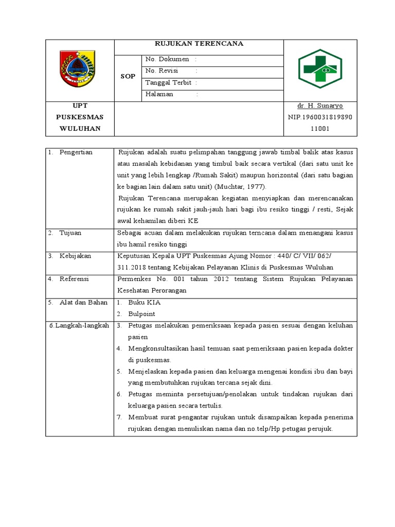 SOP Rujukan Terencana Puskesmas | PDF