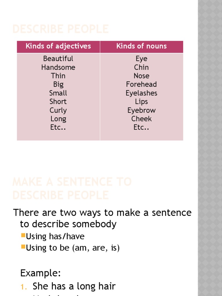 Describing People: Adjectives & Sentences | PDF