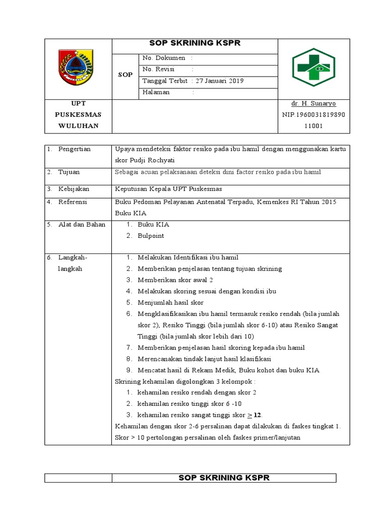 SOP Screening KSPR | PDF