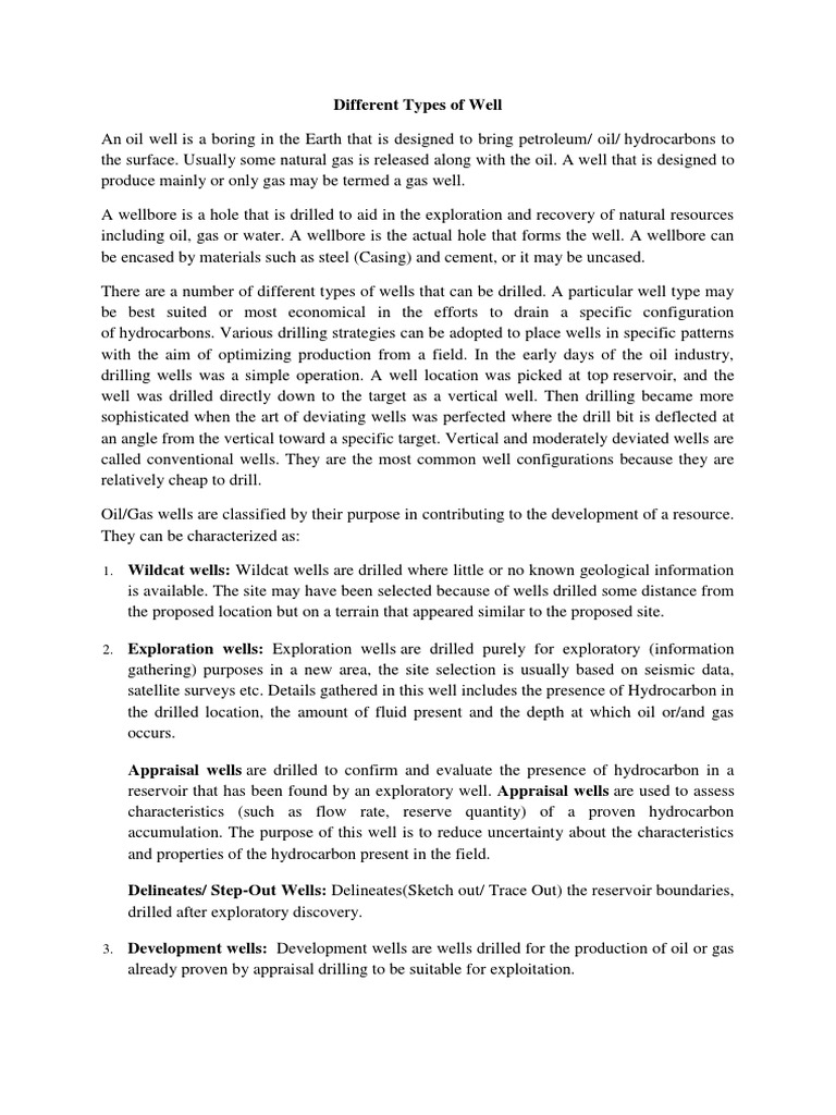 Types of Wells | PDF | Oil Well | Hydrocarbon Exploration
