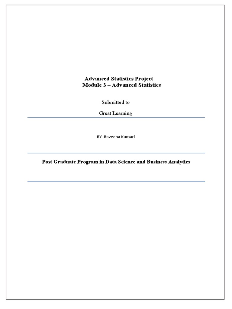 Advanced Statistics Project Module 3 - Advanced Statistics: Submitted To Great Learning | PDF ...