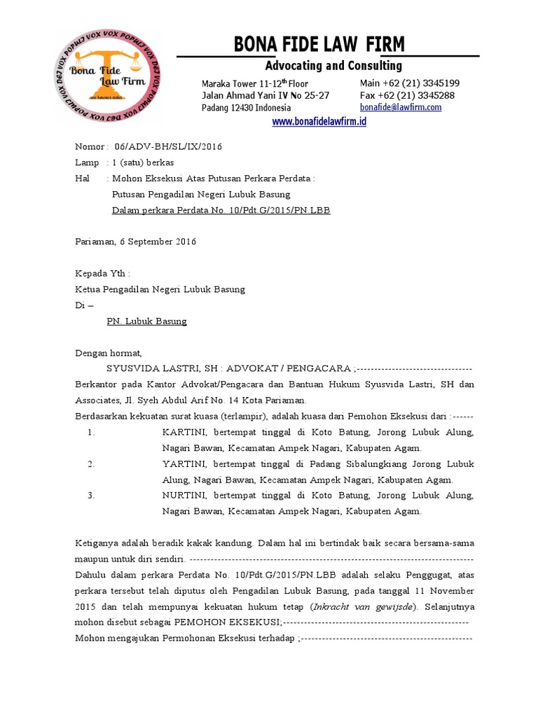Permohonan Eksekusi Perdata | PDF