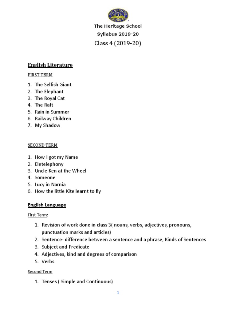 Syllabus Class 4 - 2019-20 | PDF | Verb | Linguistics
