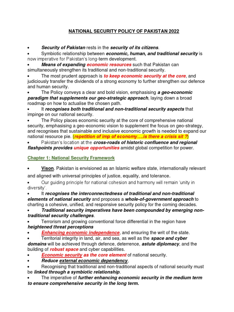 Pakistan National Security Policy 2022 | PDF | Pakistan | National Security