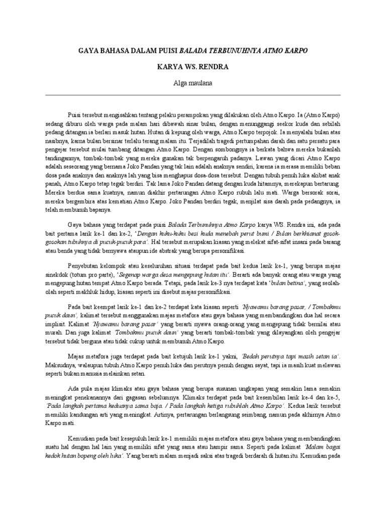 Analisis Gaya Bahasa Puisi Rendra | PDF | Puisi