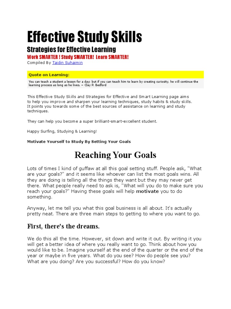 Effective Study Skills | PDF | Perfectionism (Psychology) | Professional Skills