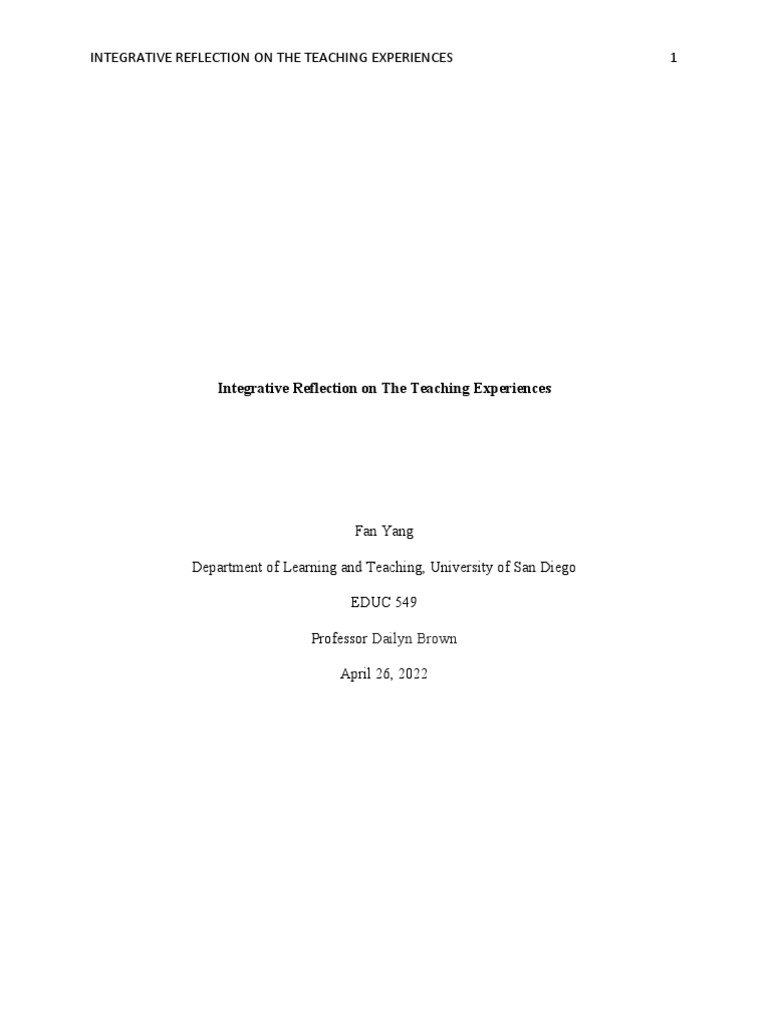 Teaching Reflection Paper - Fan Yang | PDF | English As A Second Or ...