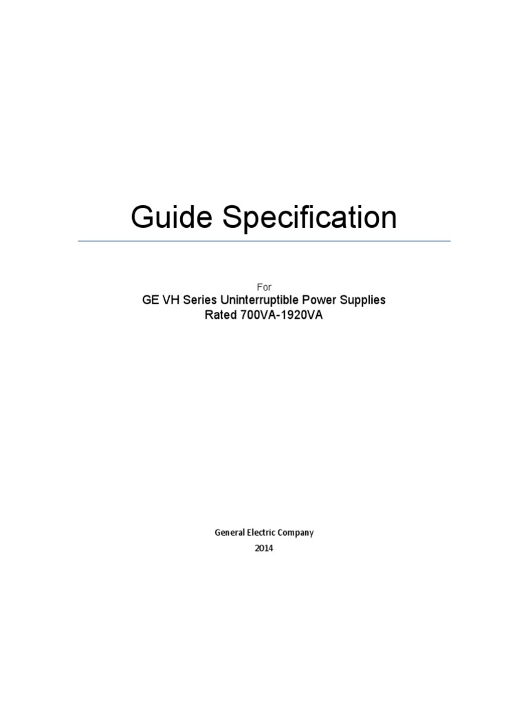 GE VH UPS Guide Spec Template | PDF | Mains Electricity | Power Supply