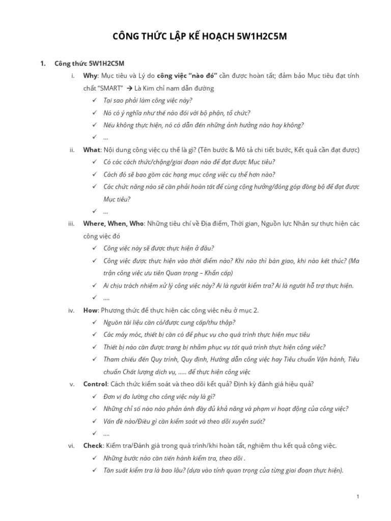 Tai Lieu 03 - Cong Thuc 5W1H2C5M | PDF