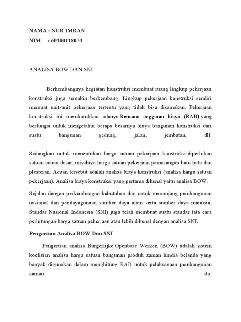 Analisa Bow Dan Sni | PDF