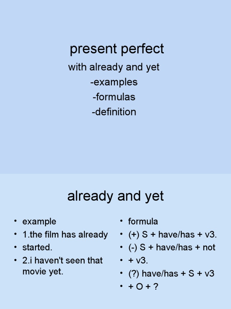 Present Perfect: With Already and Yet - Examples - Formulas ...