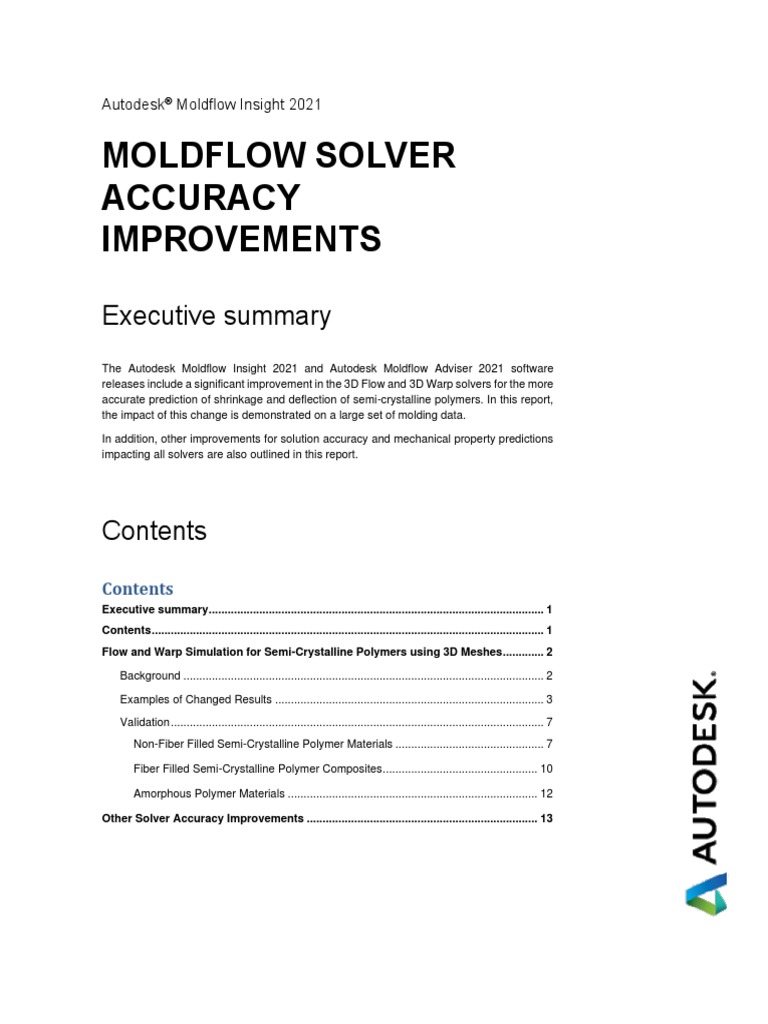 Autodesk Moldflow Insight 2021 Solver Accuracy Validation Report | PDF ...
