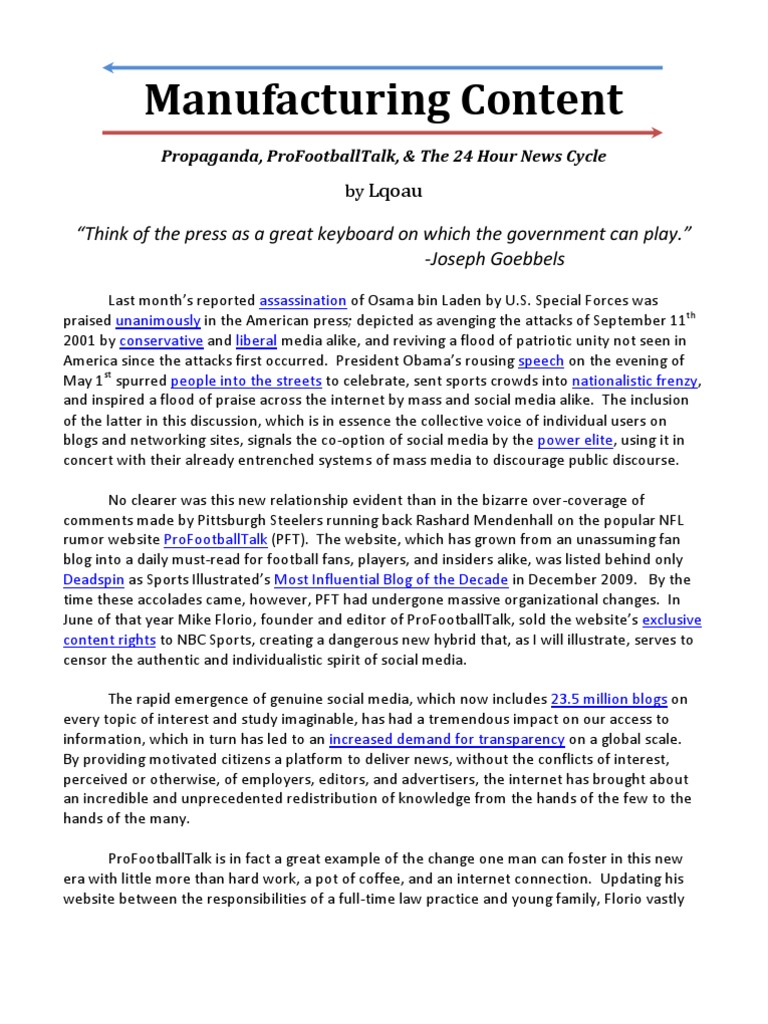 Manufacturing Content | PDF | News | Mass Media