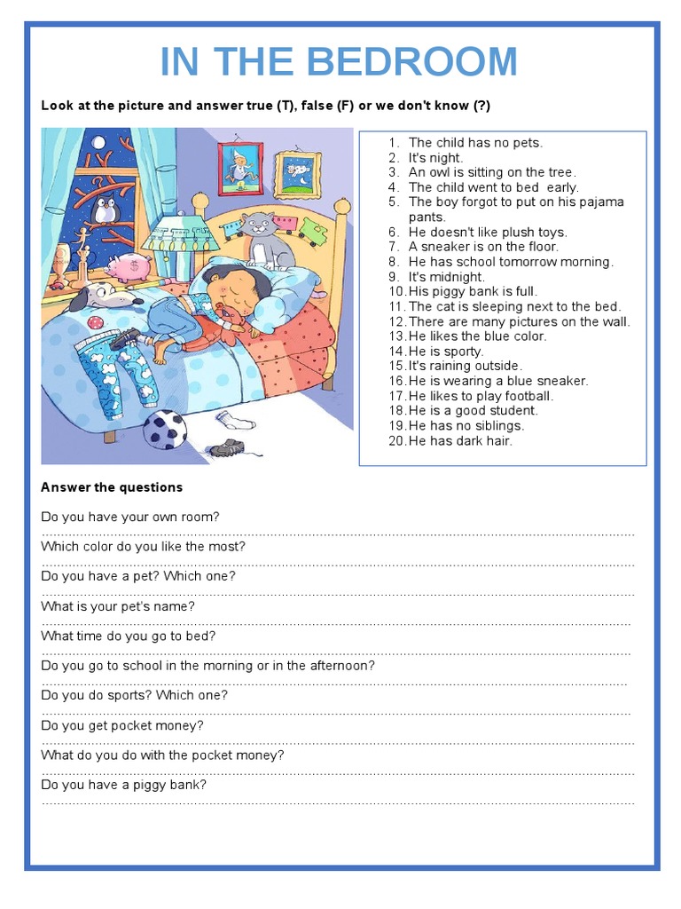 In The Bedroom: Look at The Picture and Answer True (T), False (F) or ...