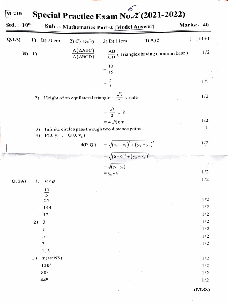 Maths 2 Model Answer Sheet-6 | PDF | Euclidean Geometry | Elementary Geometry