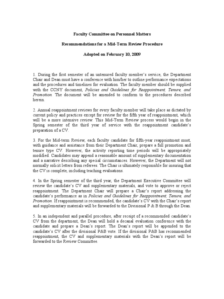 Mid-Term Review Procedures for Faculty | PDF | Government | Social ...
