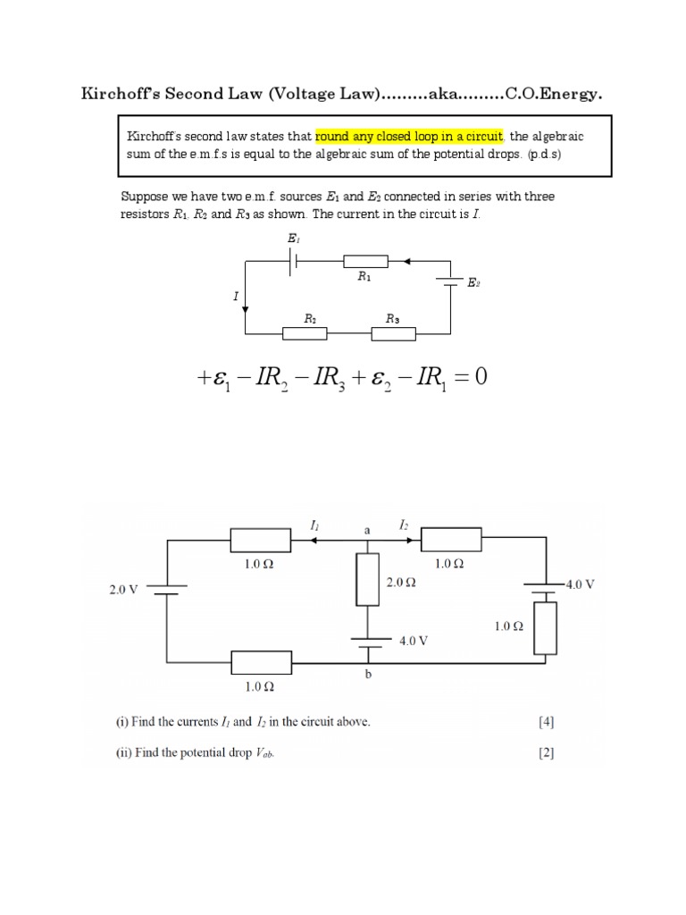 Kirchhoff Second Law | PDF | Voltage | Electrical Circuits