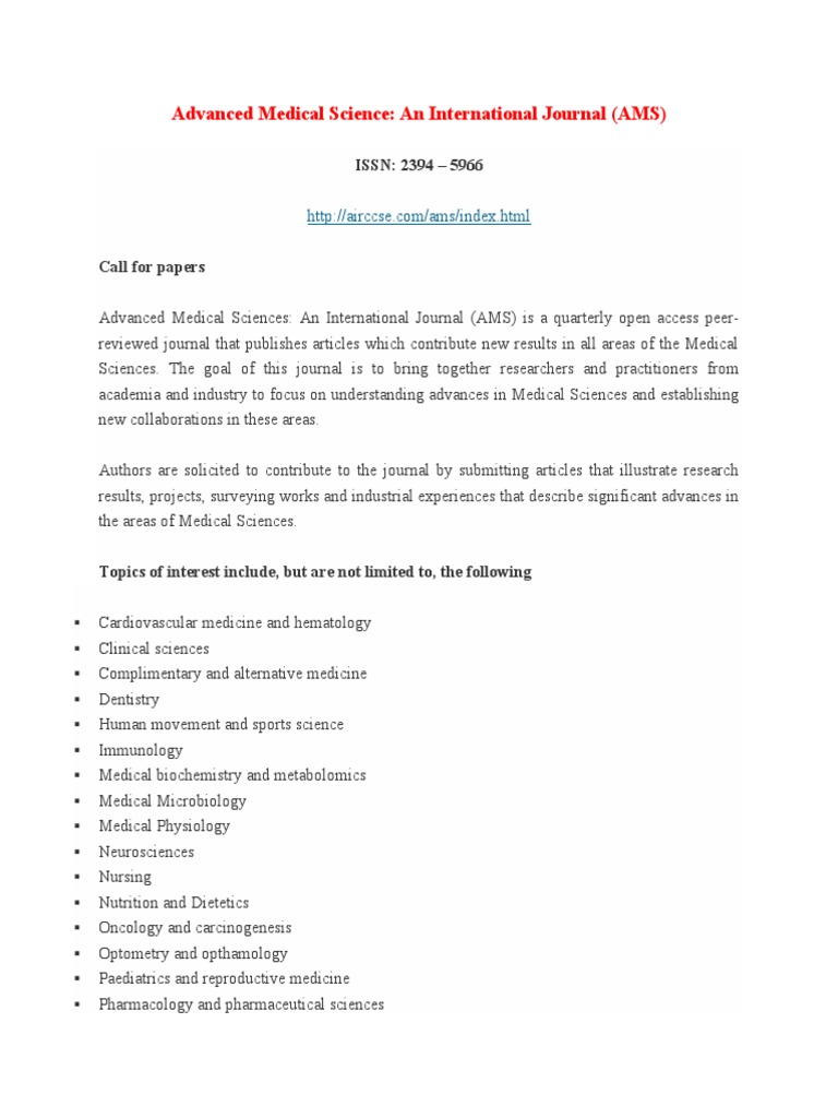 Advanced Medical Science: An International Journal (AMS) | PDF