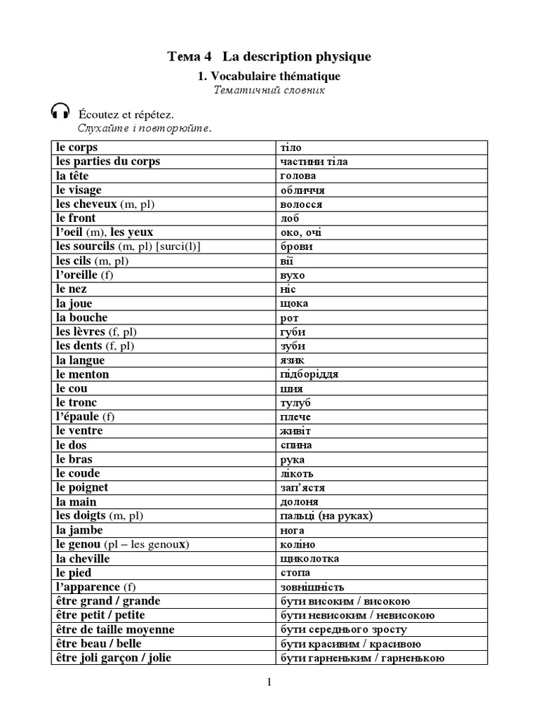 Тема 4 La description physique | PDF