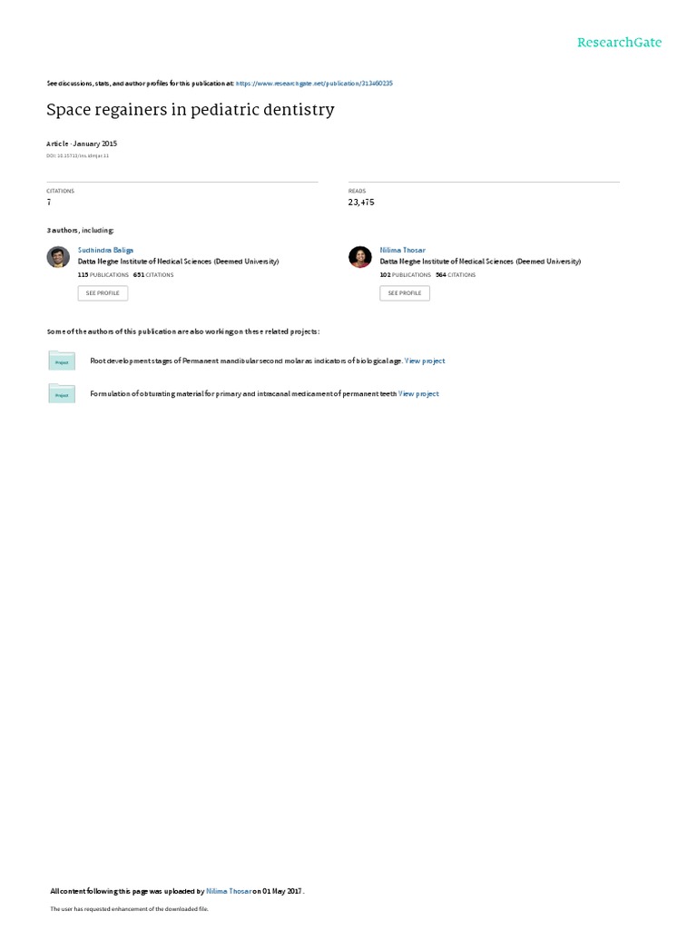 Space Regainers in Pediatric Dentistry: January 2015 | PDF ...