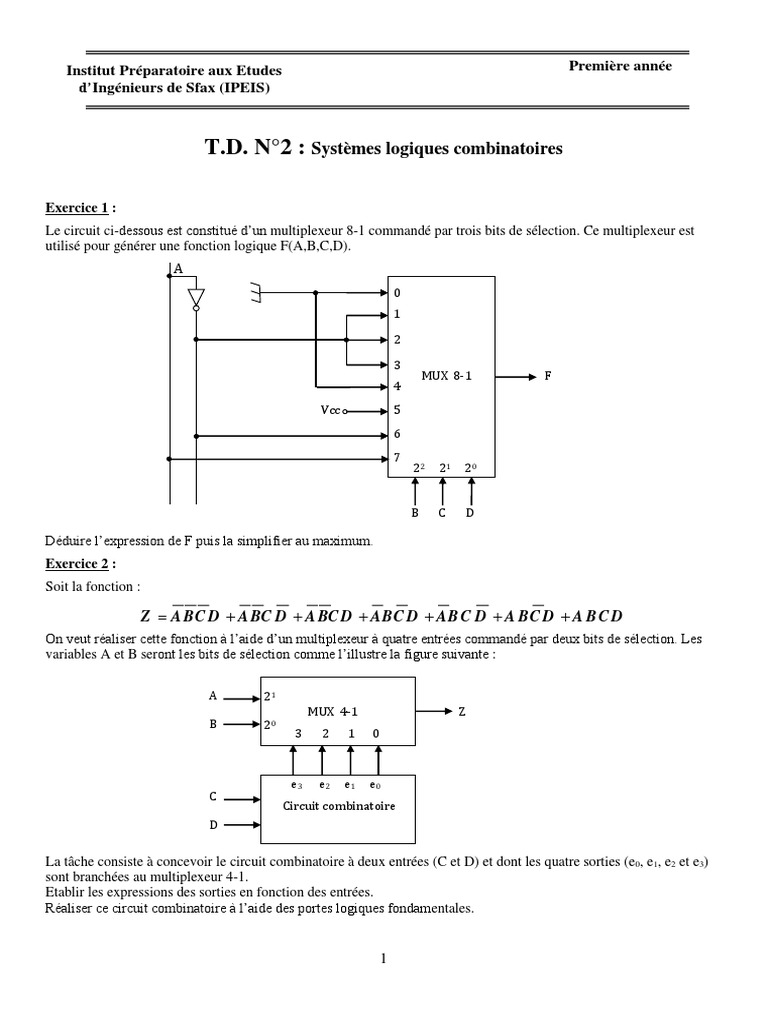TD2 Combinatoire PT 2019-2020 | PDF | Fonction logique | Informatique théorique