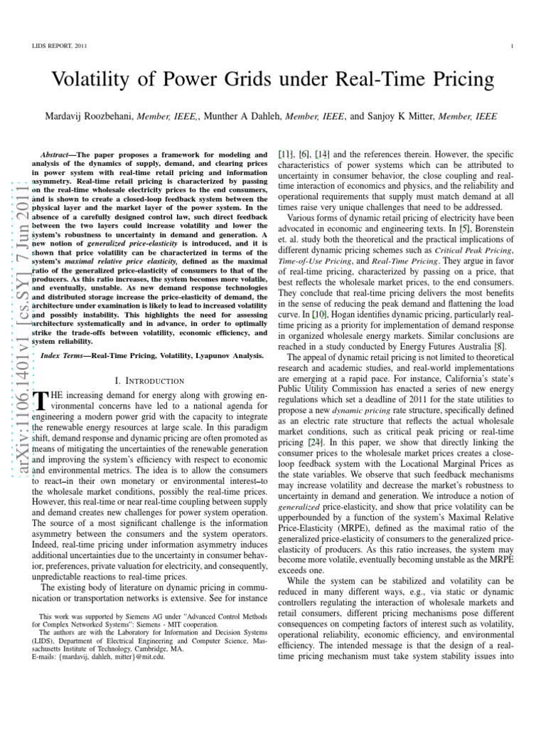 Power Grid Volatility & Real-Time Pricing | PDF | Stability Theory ...