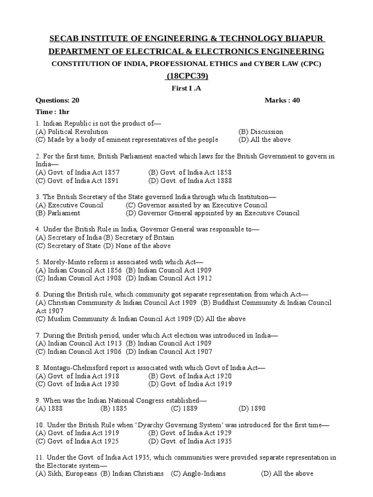 CPC Question Paper | Download Free PDF | British Raj | British India