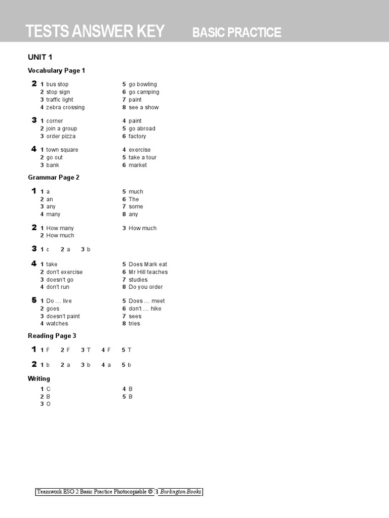 Tests Answer Key: Basic Practice | PDF