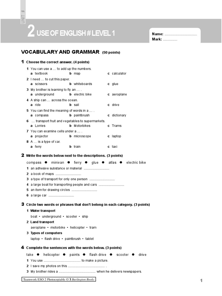 Use of English # Level 1: Vocabulary and Grammar | PDF | English Language