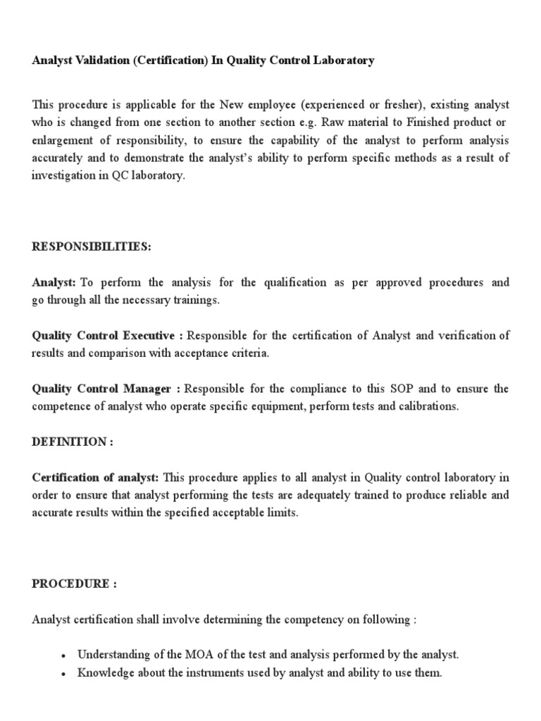 Analyst Qualification (Modified) | PDF | Verification And Validation ...