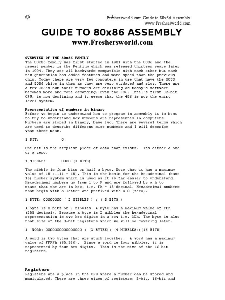 Guide To 80X86 Assembly: Overview of The 80X86 Family | PDF | Assembly Language | Subroutine