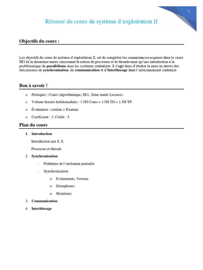 Resumé Cours | PDF | Système d'exploitation | Programmation