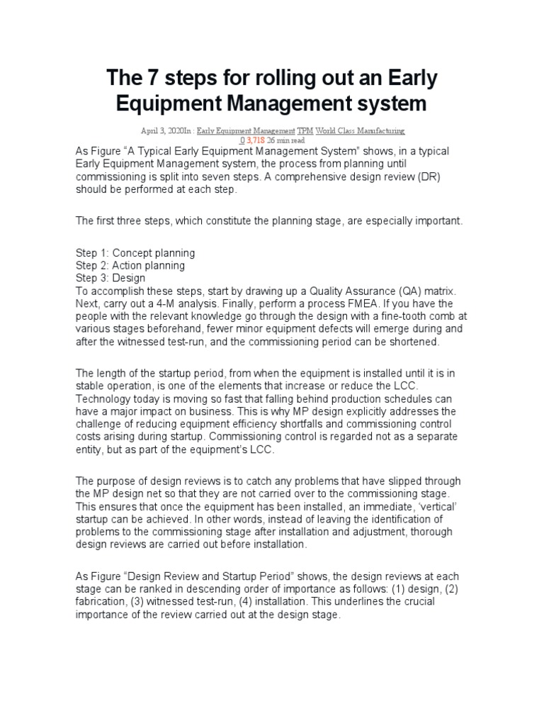 7 Steps for Early Equipment Management | PDF | Reliability Engineering ...