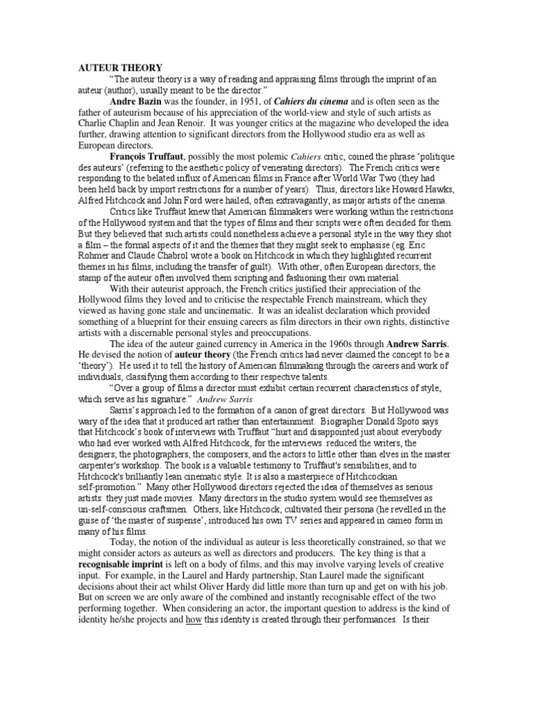 Understanding Auteur Theory in Cinema | PDF | Philosophy | Art