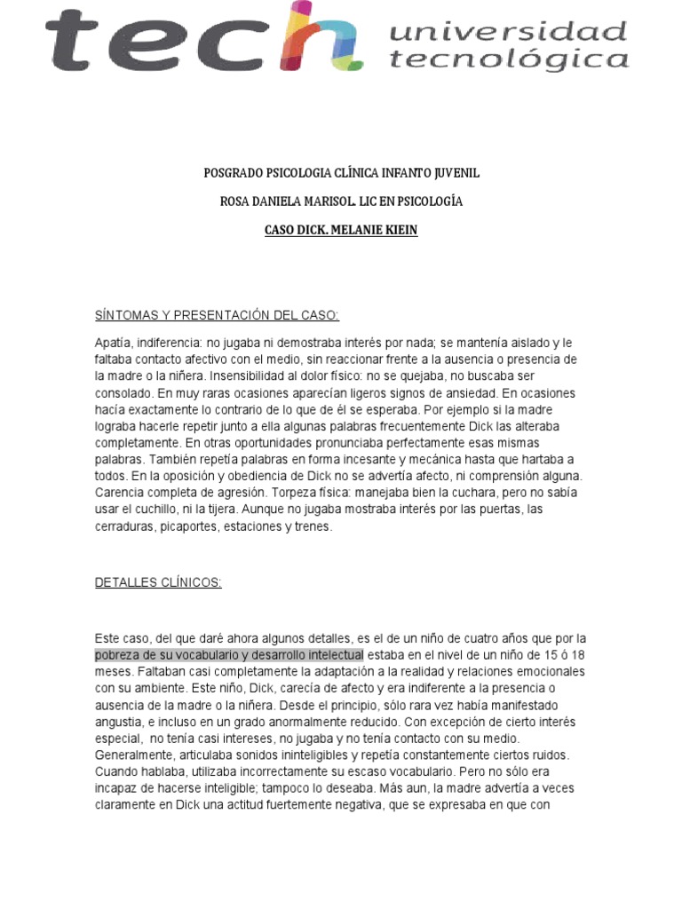 Caso Dick M.K Resumen Final Posgrado | PDF | Esquizofrenia | Neurosis