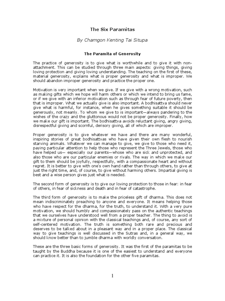 The Six Paramitas by Chamgon Kenting Tai Situpa | PDF | Meditation ...