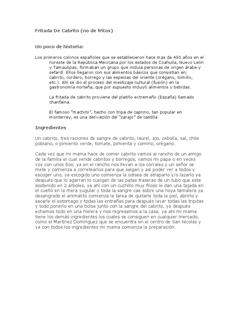 Fritada de Cabrito | PDF | Caldo | Cocina latinoamericana