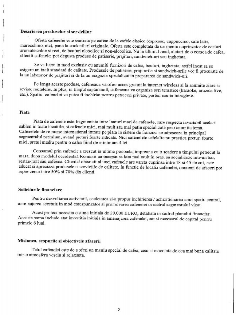 Model Plan de Afaceri Cafenea | PDF