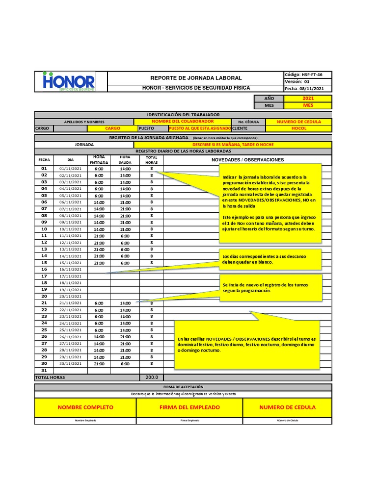 Ejemplo Reporte Laboral | PDF | Hora