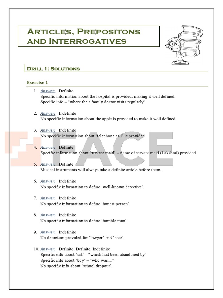 Articles, Prepositions and Interrogatives | PDF | Question | Verb