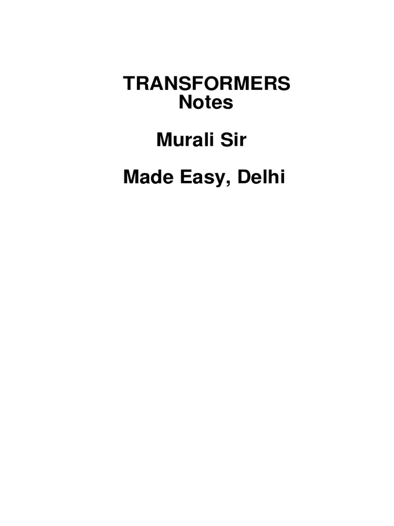 Transformers Notes - Murli Sir | PDF