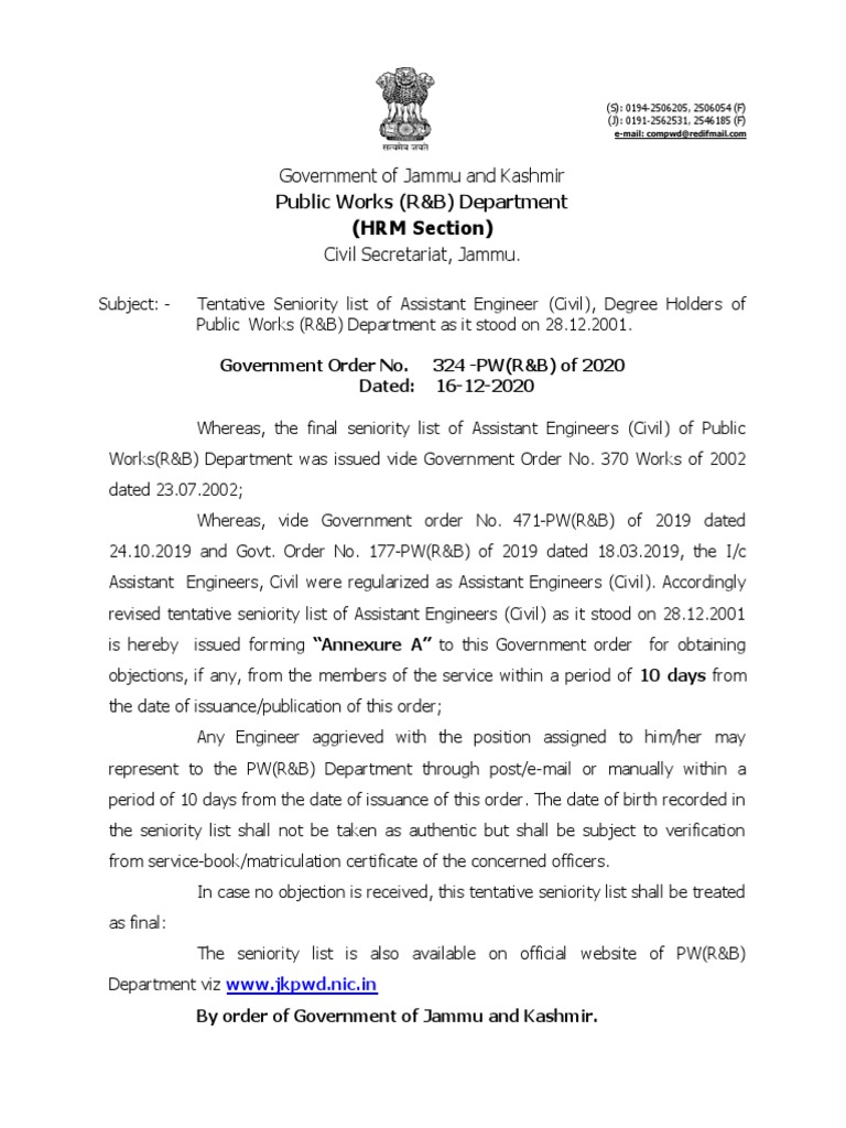 Seniority List Assistant Engineer Civil As Stood On 28.12.2001 | PDF ...
