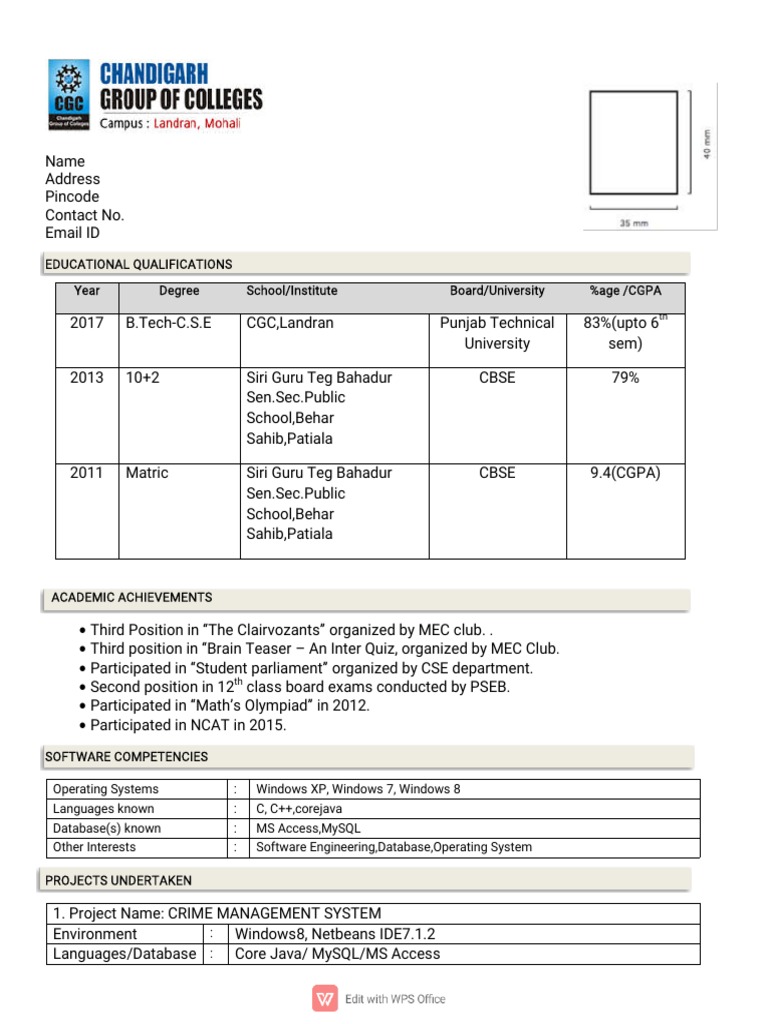 Resume Format CGC Landran | PDF