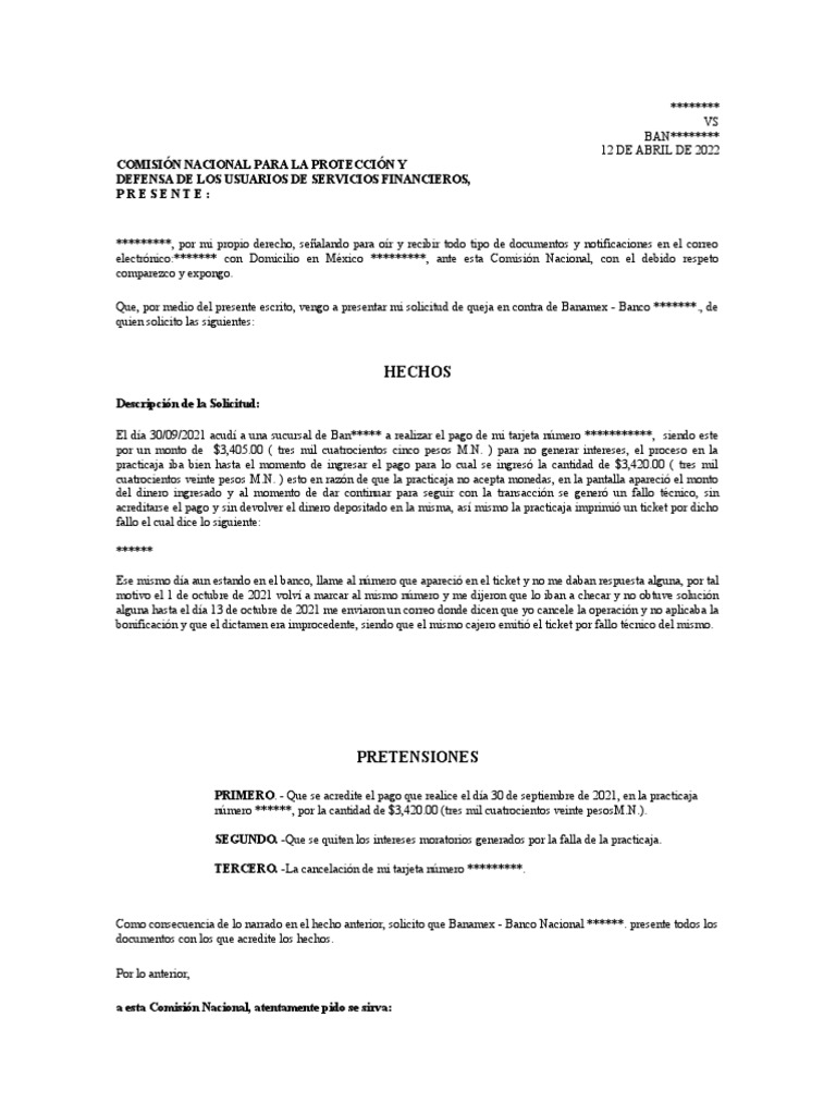 Queja Condusef | PDF | Dinero | Bancos