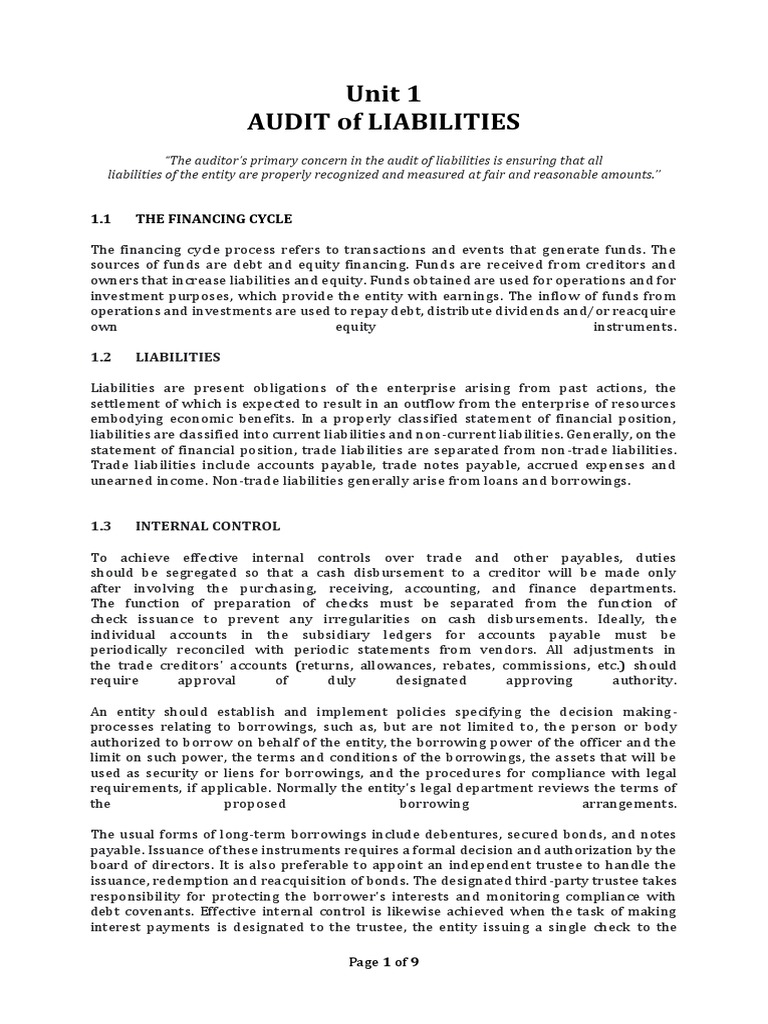 Auditing Liabilities: Procedures for Establishing the Existence ...