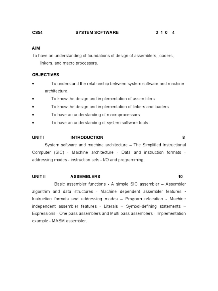 CS54 System Software 3 1 0 4 | PDF | Assembly Language | C (Programming ...