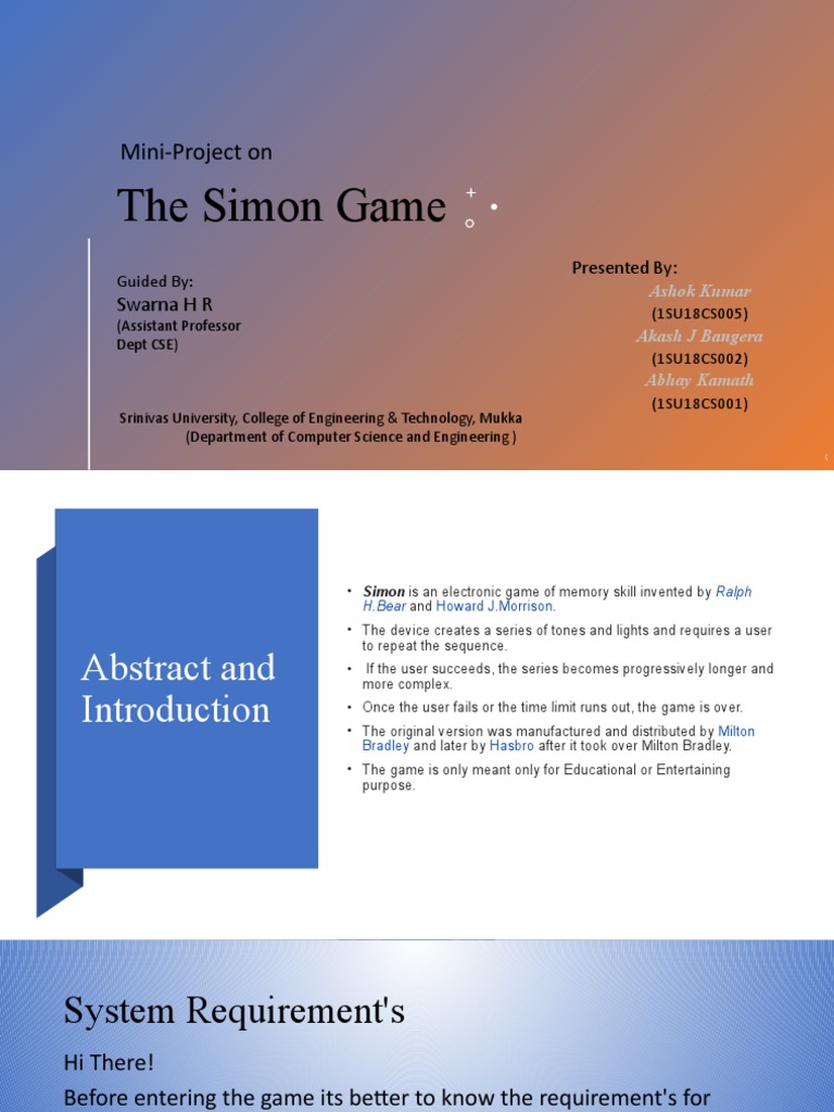 The Simon Game Mini Project On Pdf Computing Cyberspace