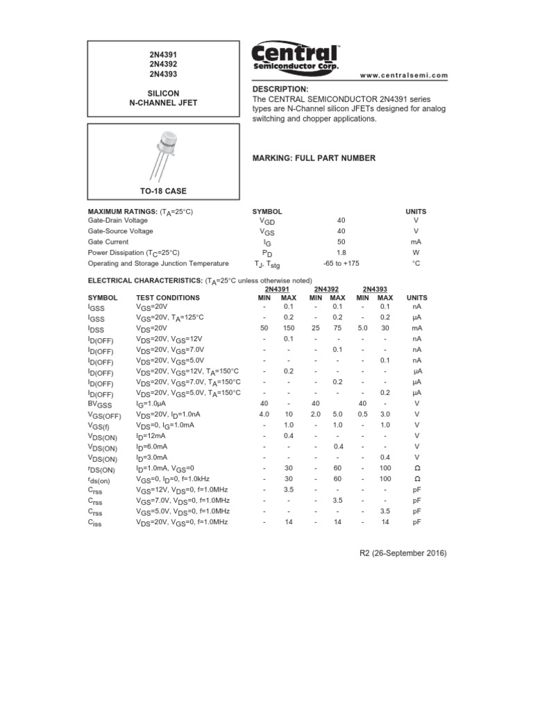 2N4391 2N4392 2N4393 Silicon N-Channel Jfet Description | PDF | Field ...
